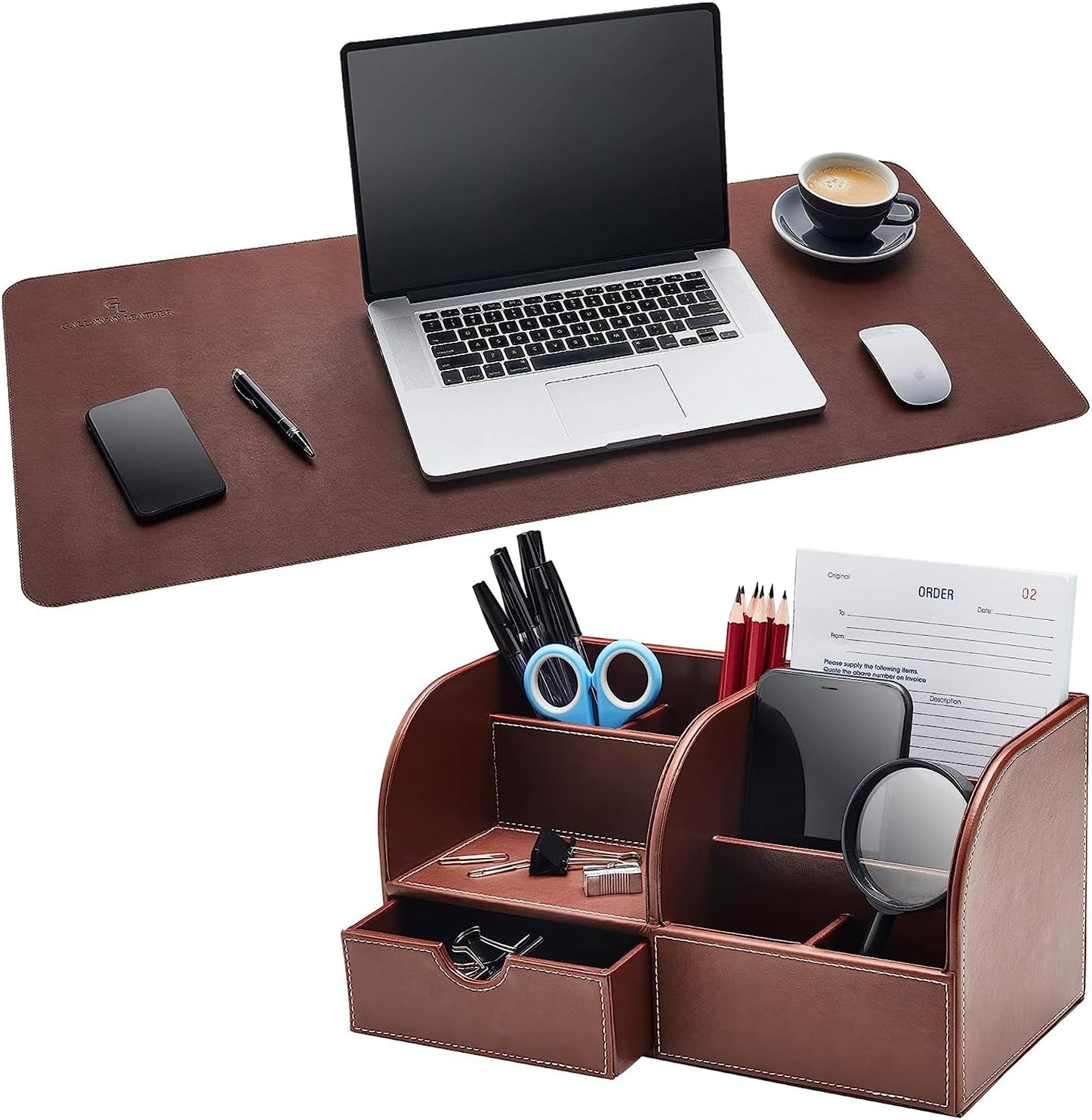 Amazon.com : GALLAWAY LEATHER Desk Pad and Desk Organizer Bundle ...