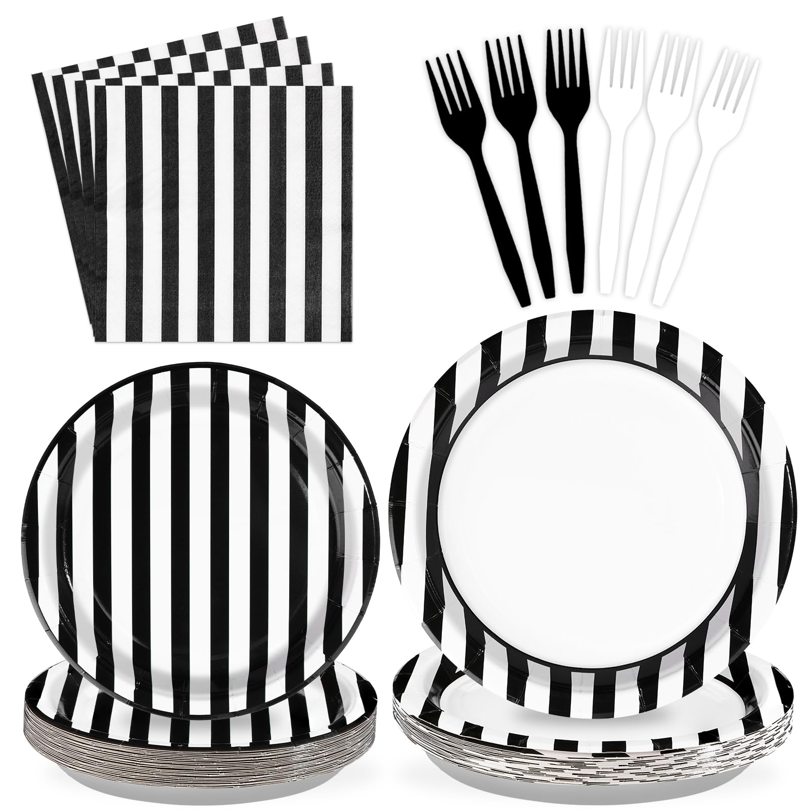Amazon.com: Grencian 96Pcs Black and White Striped Party Decorations ...