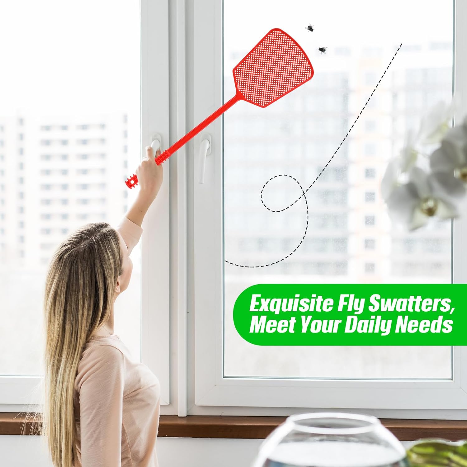 Matamoscas de 60 piezas, matamoscas de alta resistencia, mango largo ...