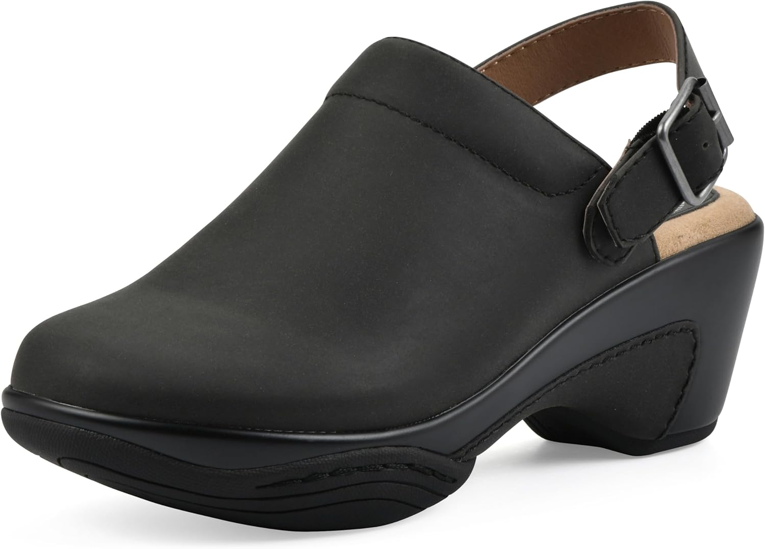 Amazon.com | WHITE MOUNTAIN Women's Viewable Heeled Clog, Black/Pull Up ...