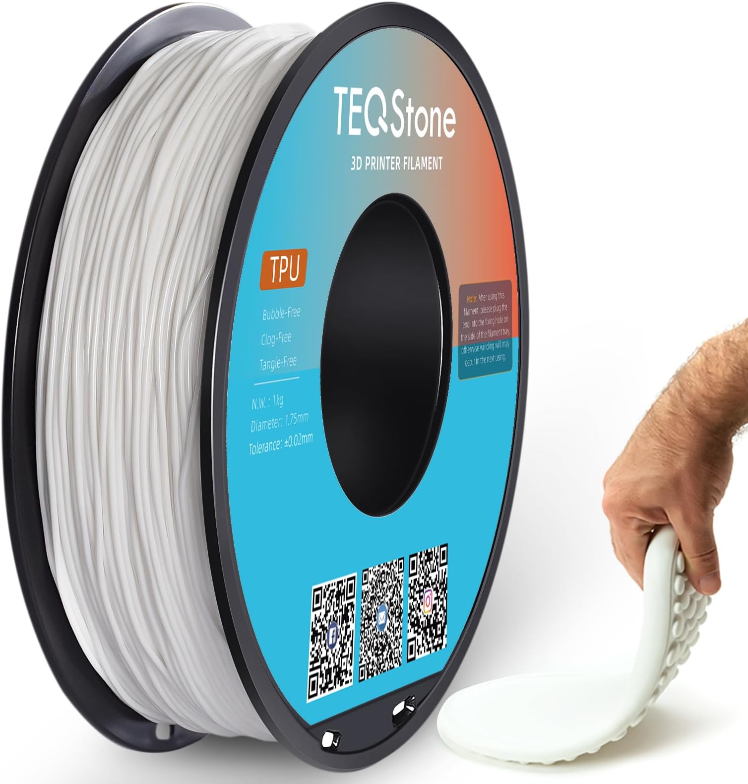 Amazon.com: TEQStone TPU Filament 1.75mm White 1Kg Spool 95A Flexible ...