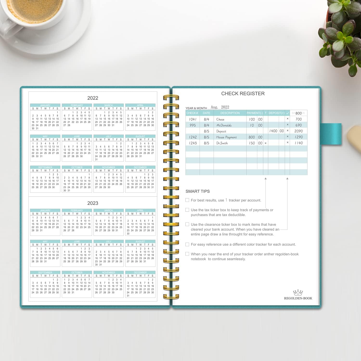 Regolden-Book Libro contable de cheques de gastos, cuaderno de registro ...