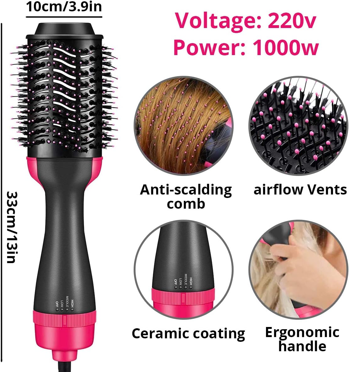Lyneun 4 in 1 Hair Dryer Brush , Combination Hair Dryer Brush & Styler ...