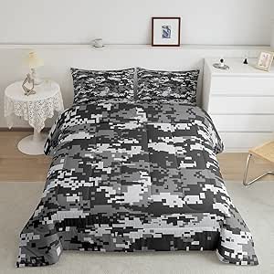 Amazon.com: Black Grey White Camouflage Bedding Set Queen Size Abstract ...