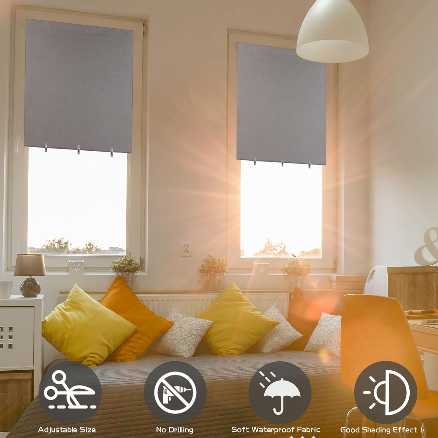 Blackout Shades No Drill Cordless Window Blinds Cut to Size Roll up Adjustable Easy to Install ...