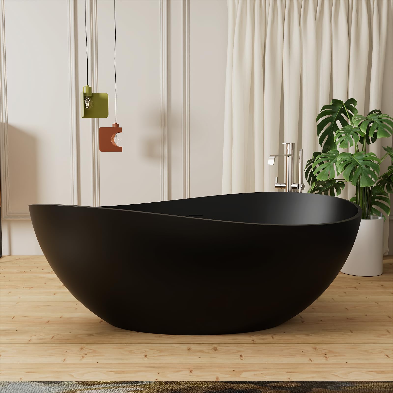 GIVINGTREE 63'' Freestanding Solid Surface Resin Stone Bathtub ...