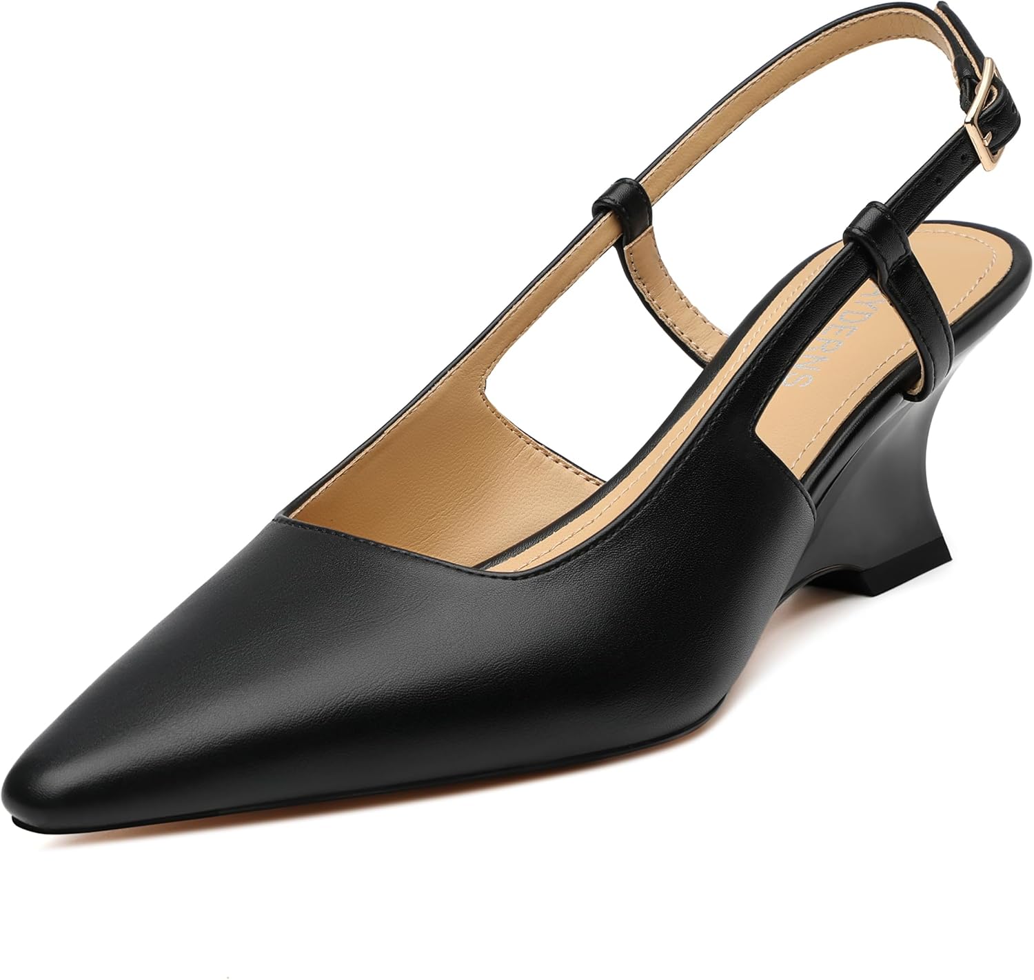 WAYDERNS Women's Wedge Heel Slingback Pumps Square Closed Toe Patent ...