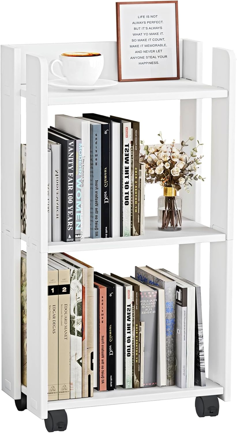 Amazon.com: yeavs 3-Tier Side Table with Wheels, Moveable Bookshelf ...