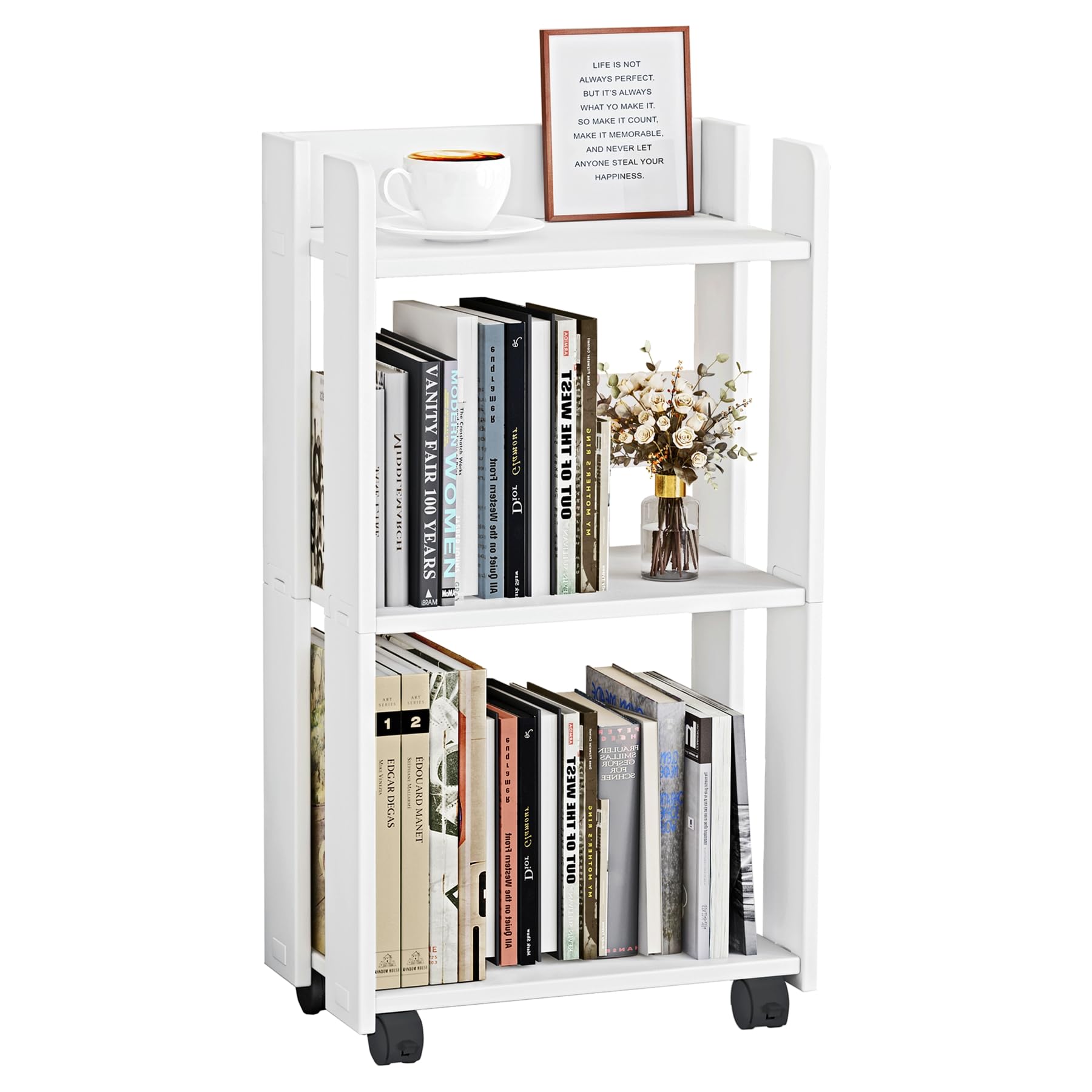 Amazon.com: yeavs 3-Tier Side Table with Wheels, Moveable Bookshelf ...