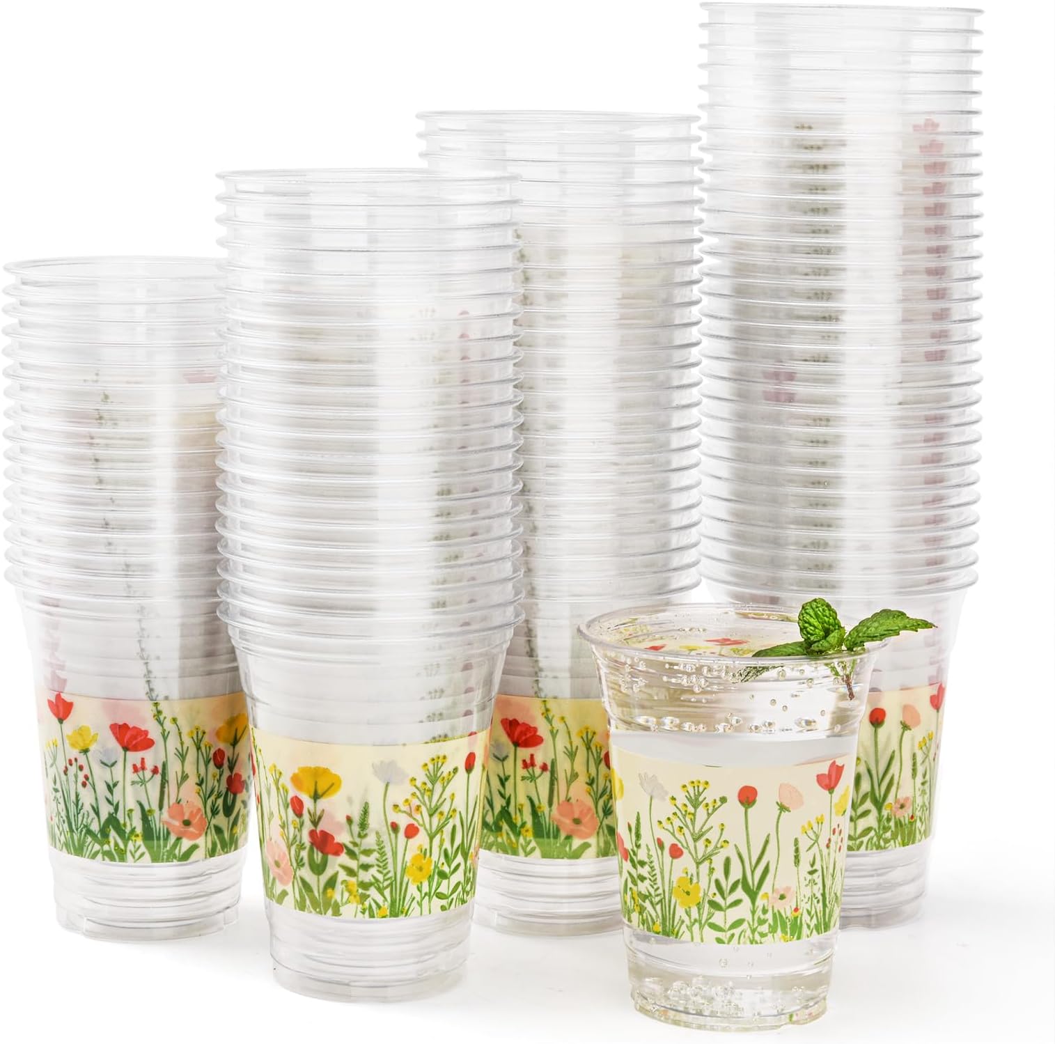 Amazon.com: Yicentdp 150 Pack Wild Flower Plastic Cups 12 oz Floral ...