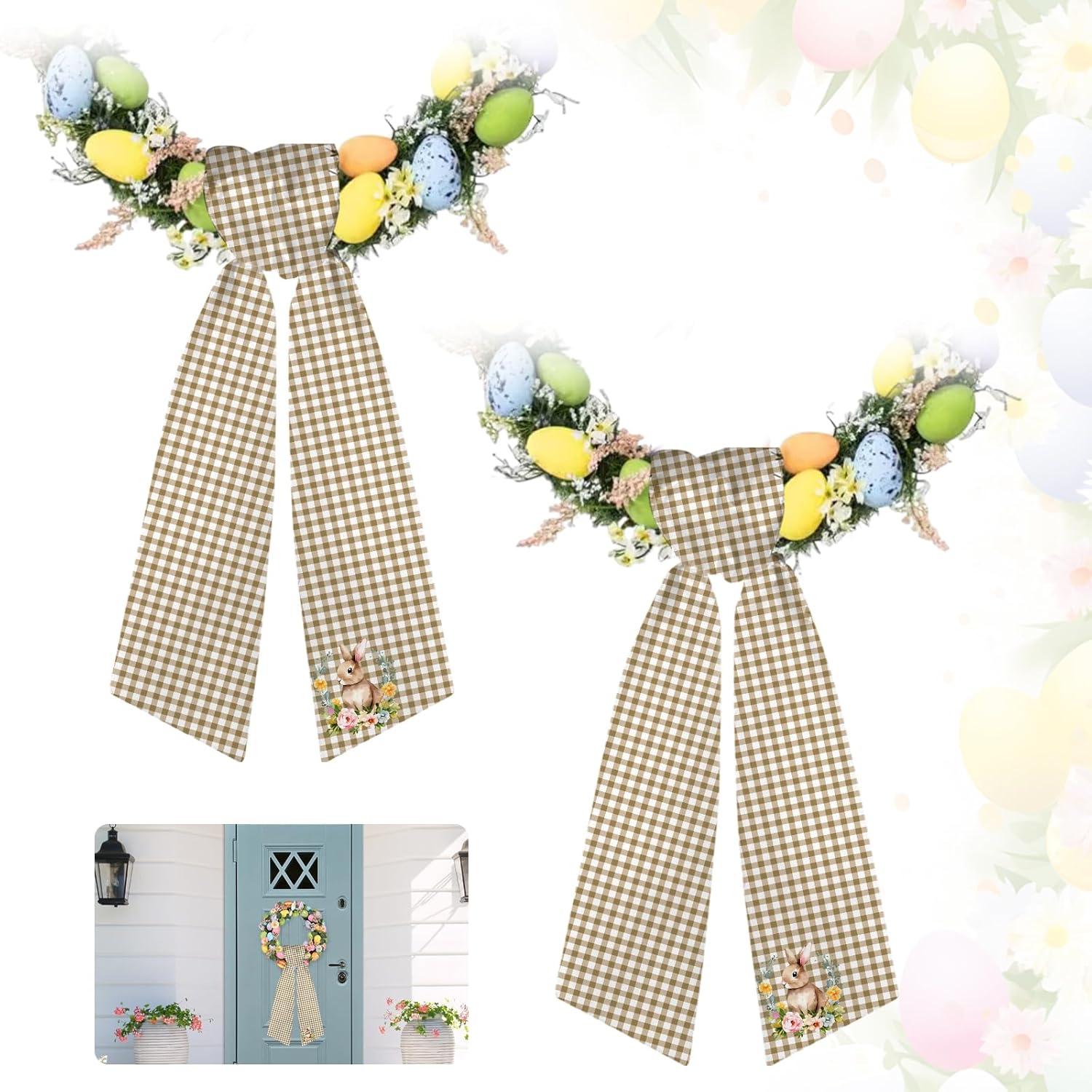 Amazon.com: Stranthother 2Pcs Spring Bunny Wreath Sash for Front Door 4 ...