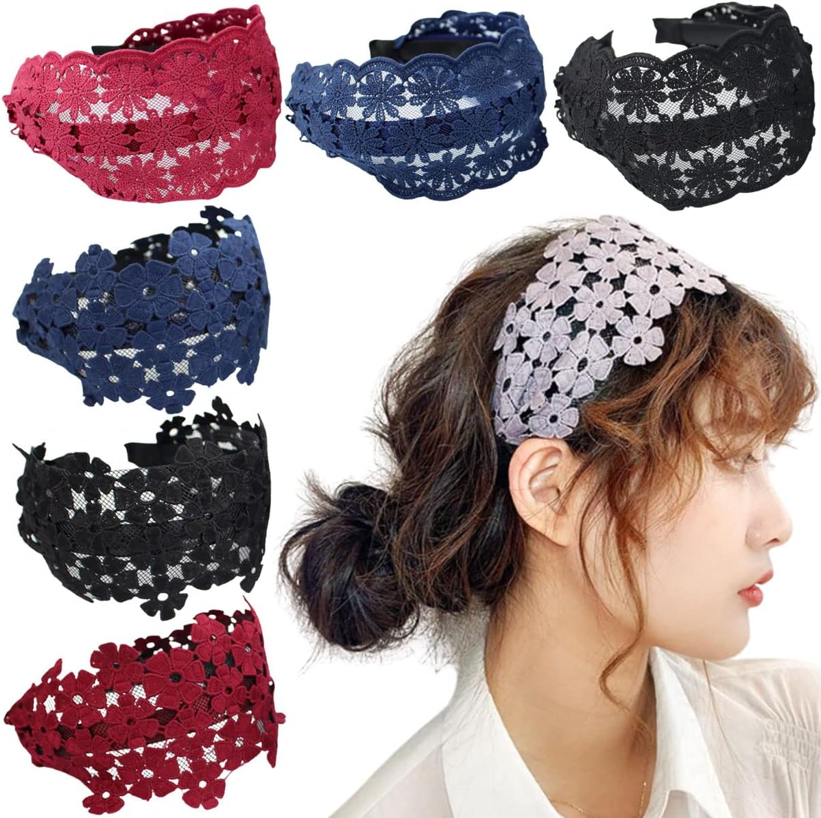 Amazon.com : LONEEDY 4PCS Wide Pleated Solid Color Hard Headbands Soft ...