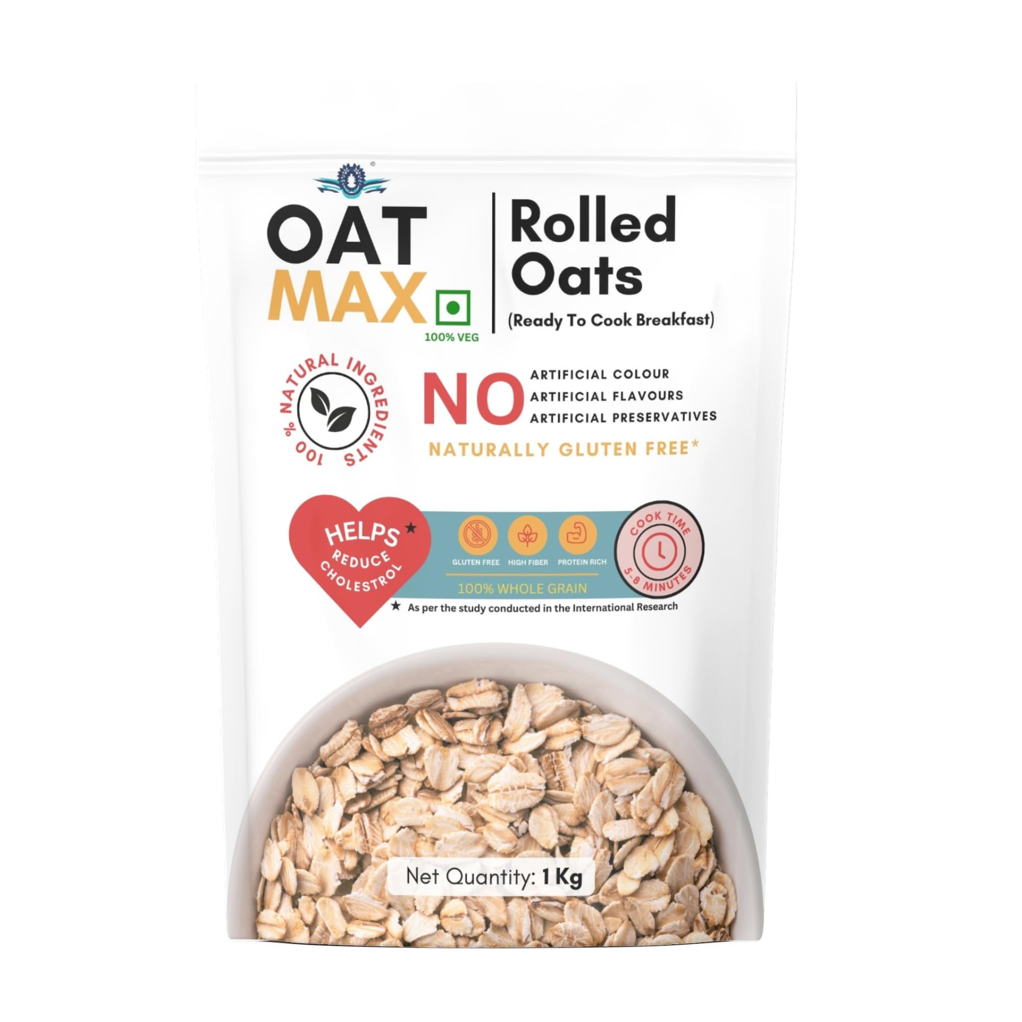 OATMAX Rolled Oats 1kg |100% Natural and Gluten Free Oats | High in ...