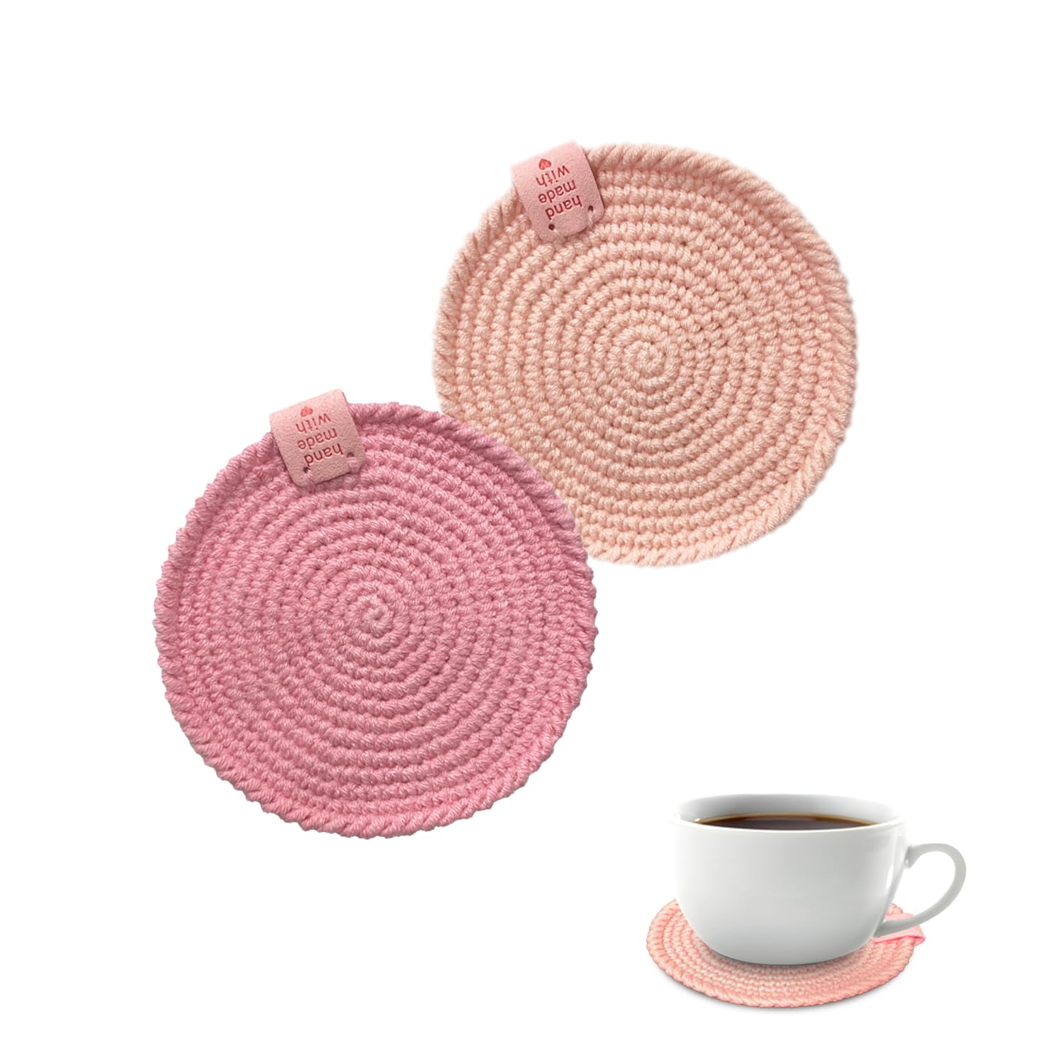 Amazon.com: 2 PCS Rose Pink Crochet Coasters, Absorbent & Heat ...