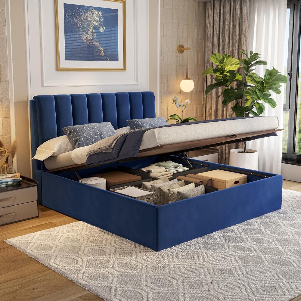 Wakefit Bed | King (78 X 72) Solid Wood Bed, Upholstered, Hydraulic ...