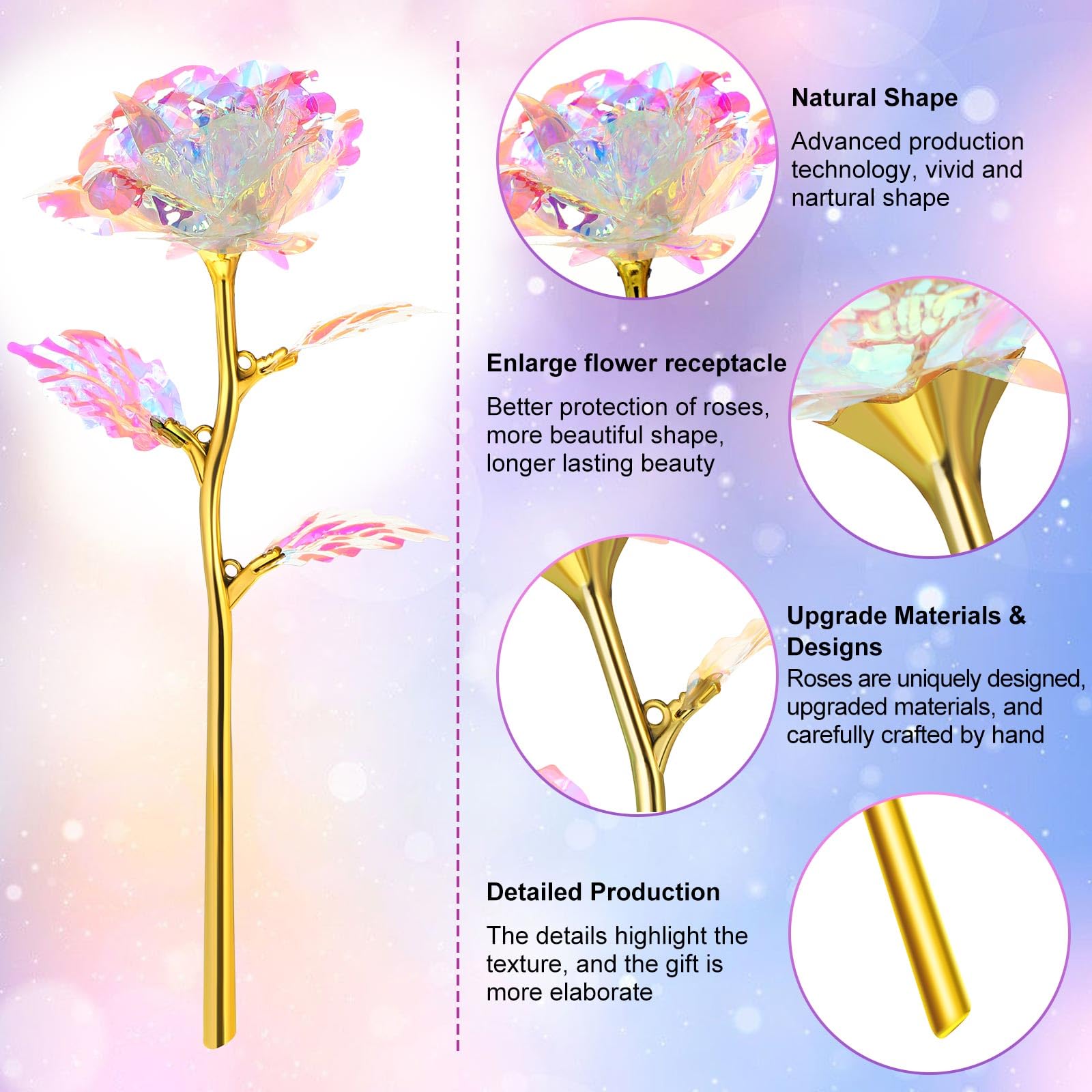 Lyrow 24 Pcs Galaxy Rose Flowers Glass Flowers with Stems Christmas ...