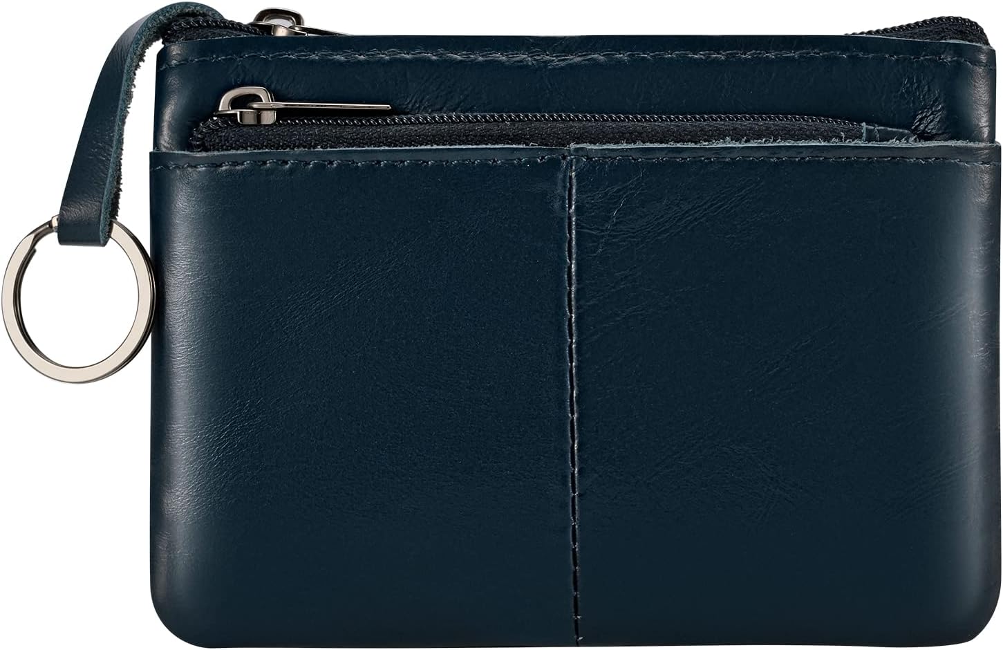 Amazon.com: Dark Blue Genuine Leather Wallet,Mini Zip Change Purse ...