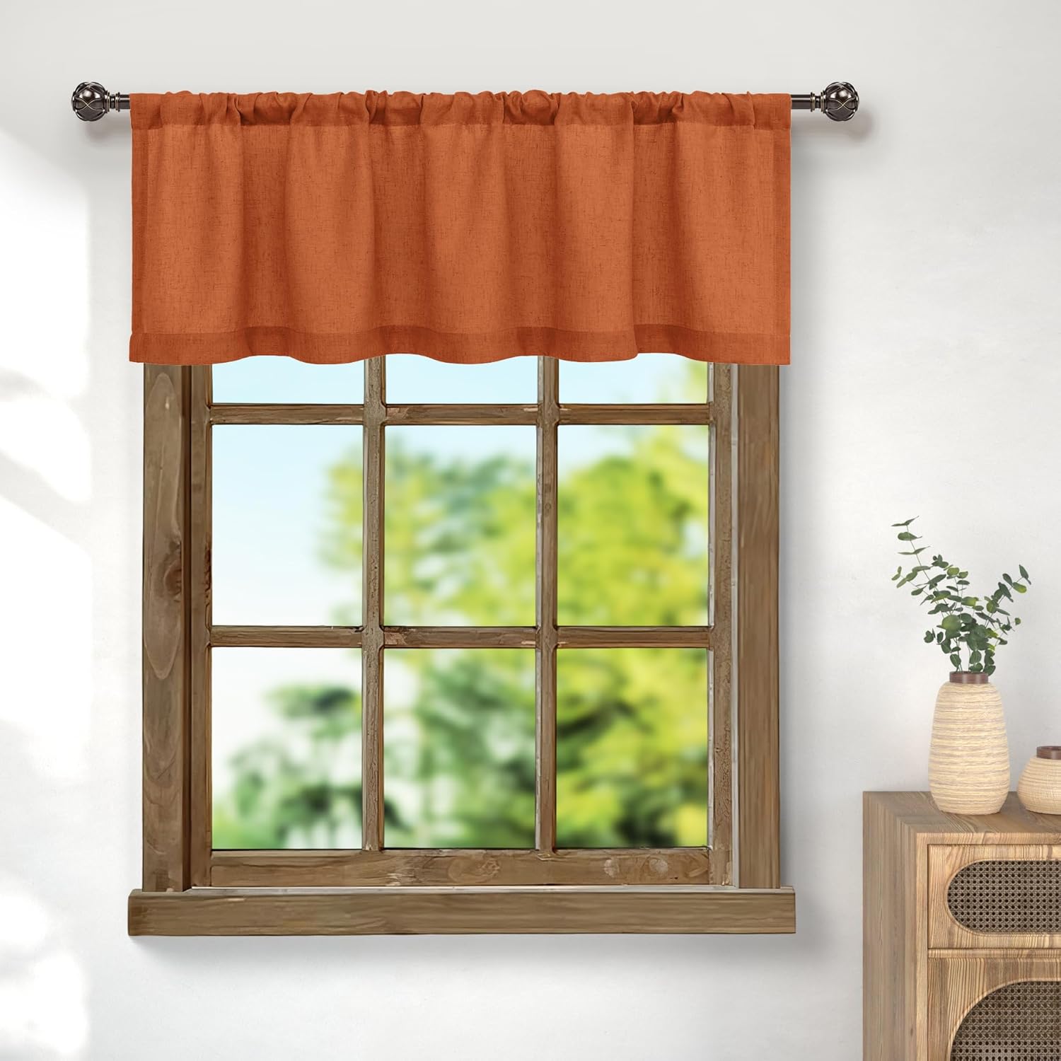 Amazon.com: Burnt Orange Linen Window Valance for Kitchen 3 Inch Rod ...