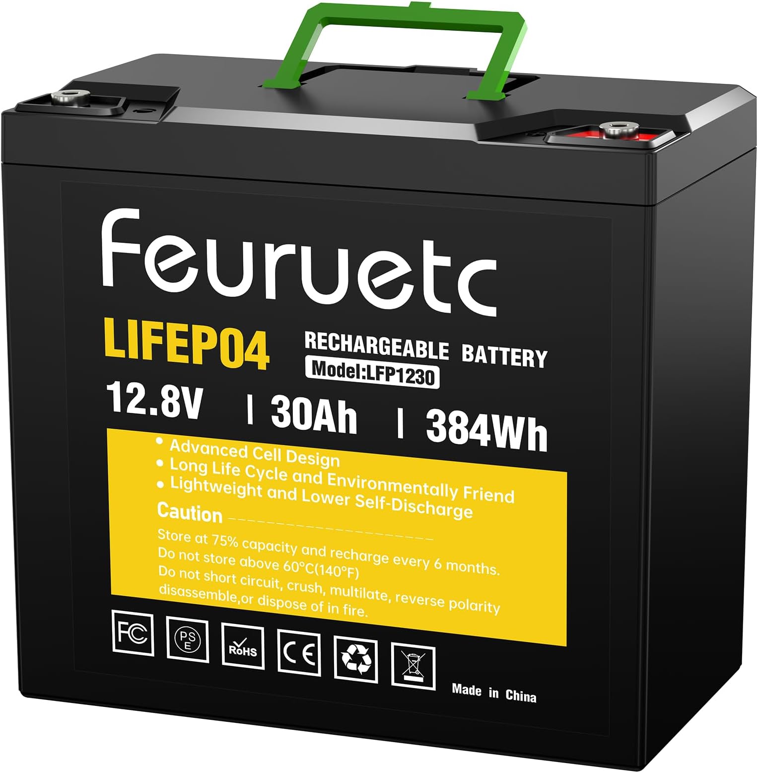 Amazon.com: Feuruetc 12V 30Ah Deep Cycle LiFePO4 Battery, 4000+ Cycles ...