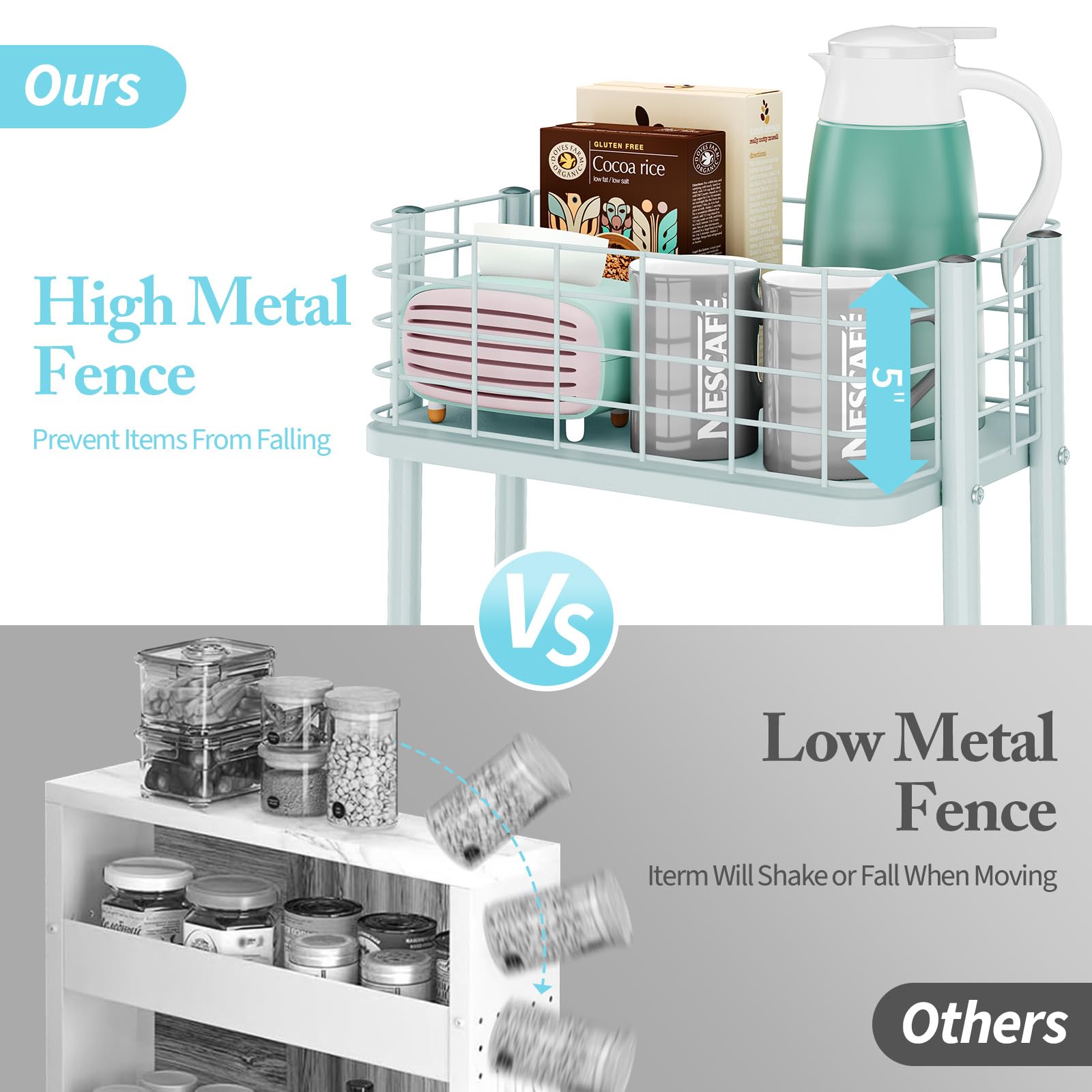 Snapklik.com : KINGRACK 3 Tier Rolling Cart, Metal Mobile Storage Shelf