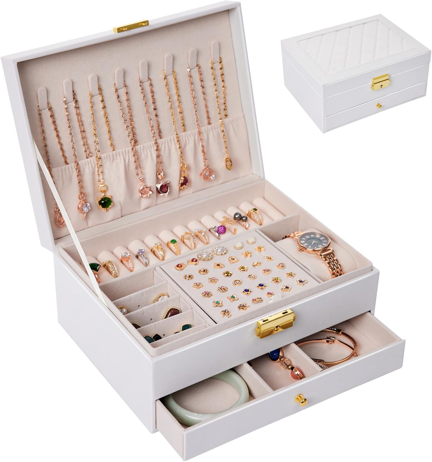 Amazon.com: Mseyemi Vintage Glass Jewelry Box Organizer with Lid, Glass ...