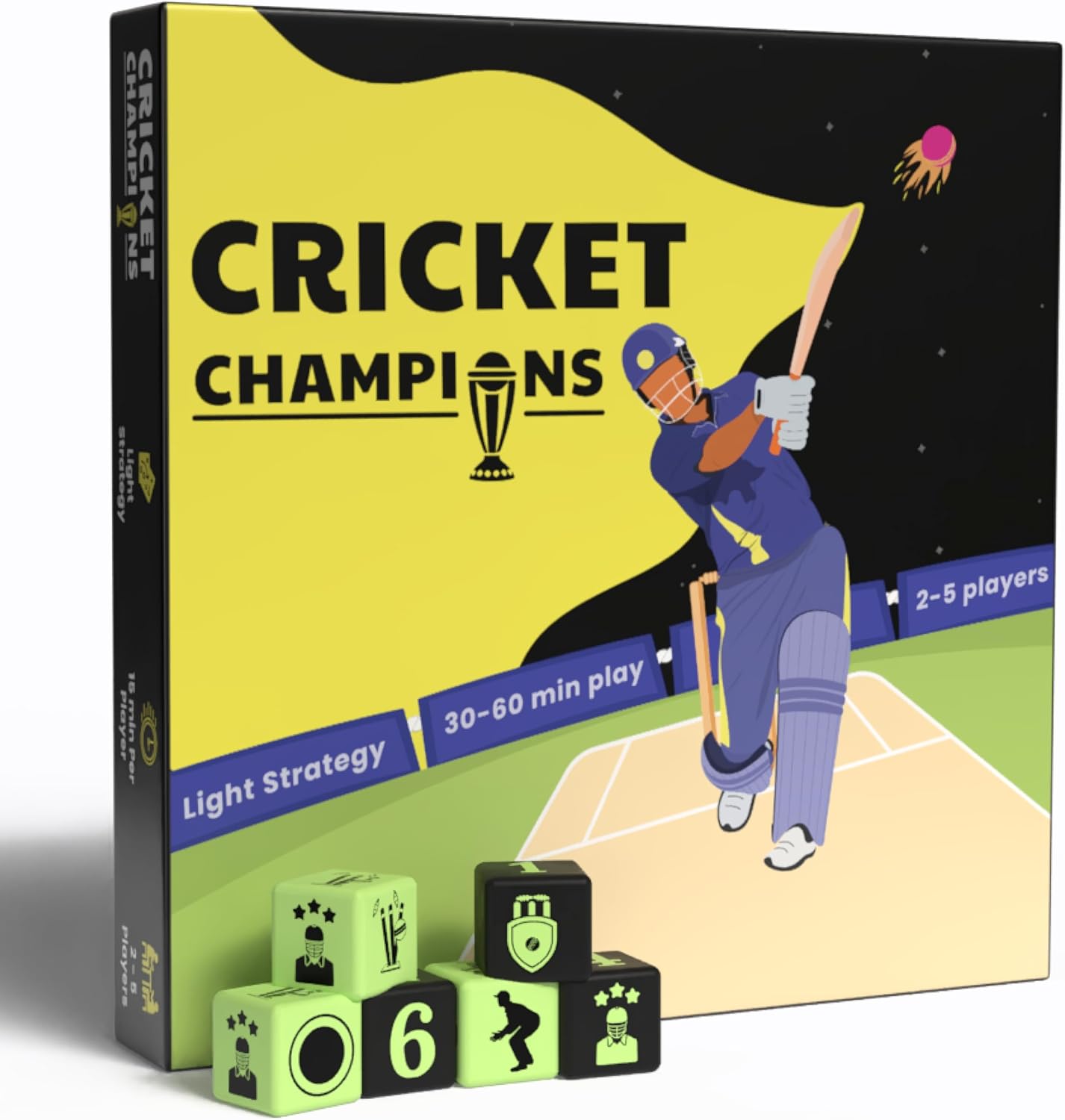 Cricket Champions Boardgame | Light Strategy Dice Game | 2-5 Players