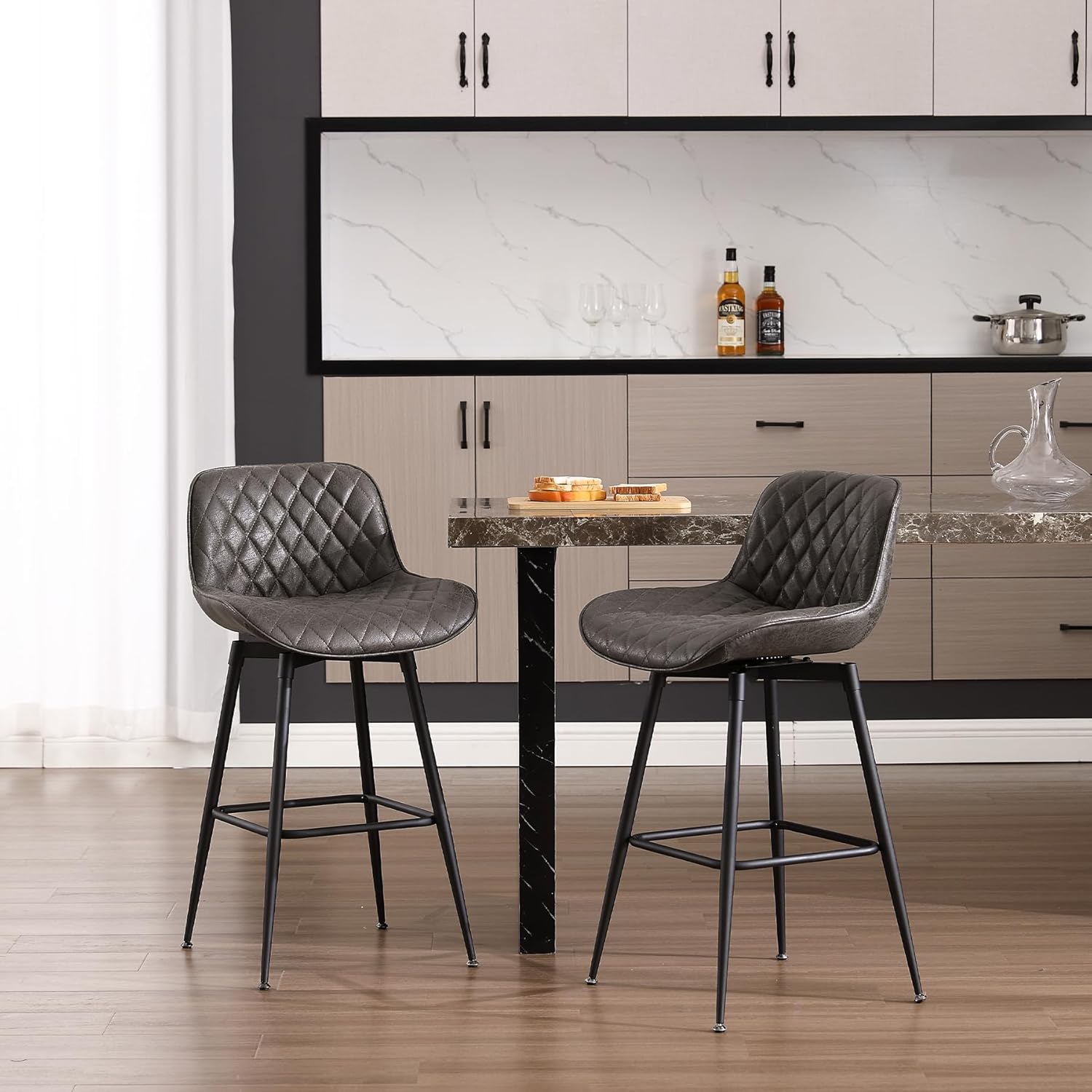 Amazon.com: 26 inch Bar Stool Set of 2, 360° Swivel Counter Barstool ...