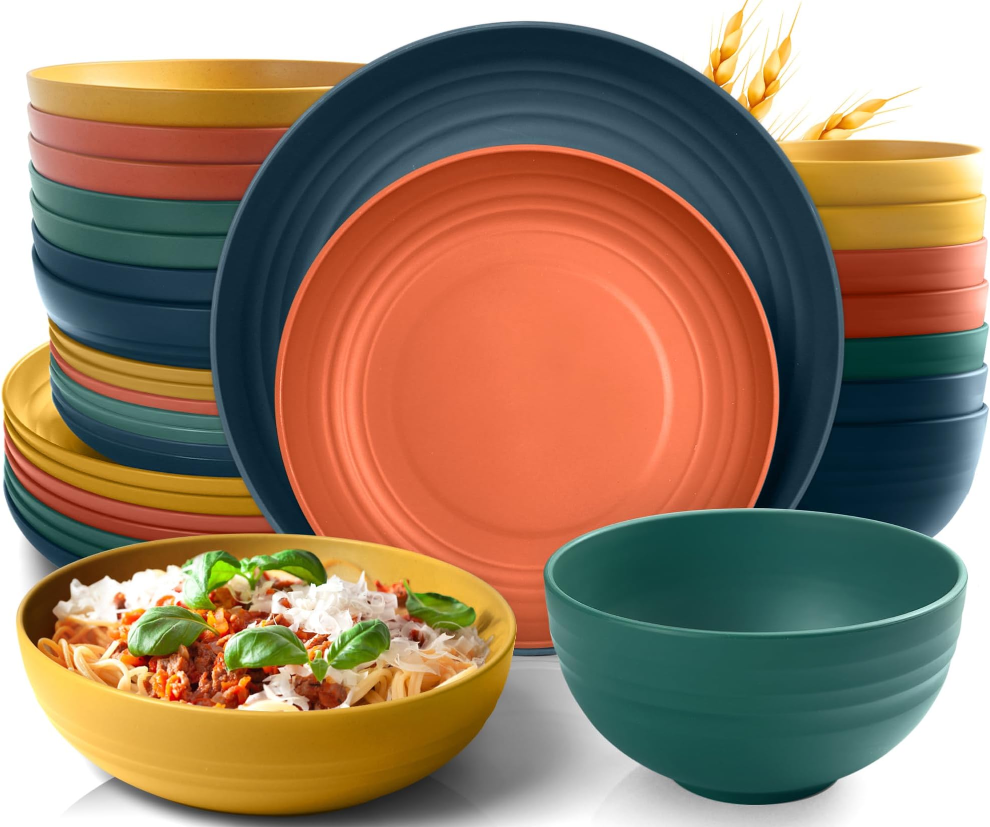 Amazon.com: Teivio 40 Piece Kitchen Plastic Wheat Straw Dinnerware Set ...