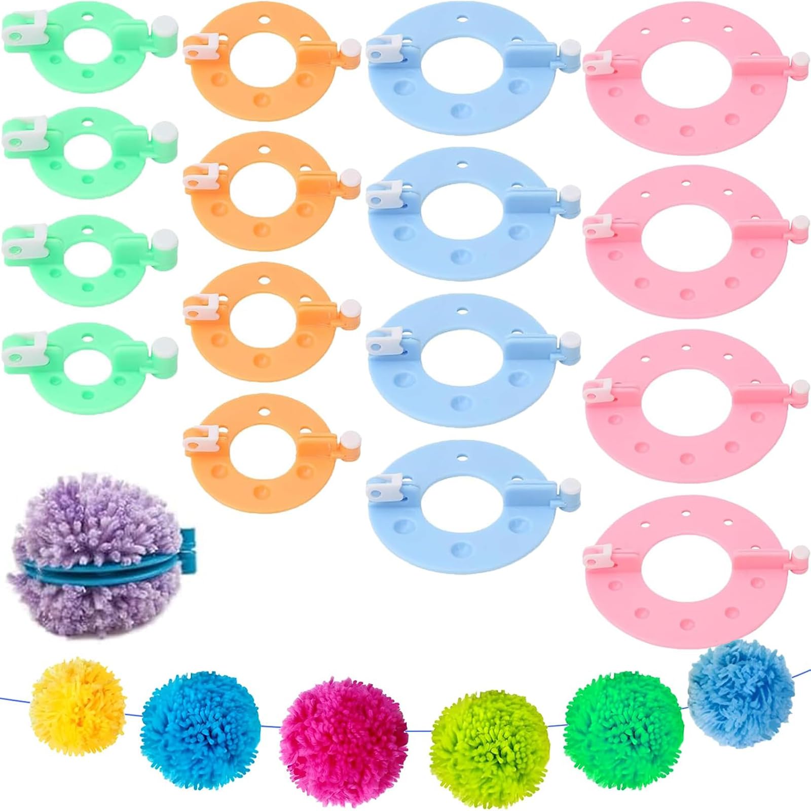 16 PCS Pom Pom Maker, 4 Sizes Clover Pom Pom Maker, Pom Pom Maker DIY ...