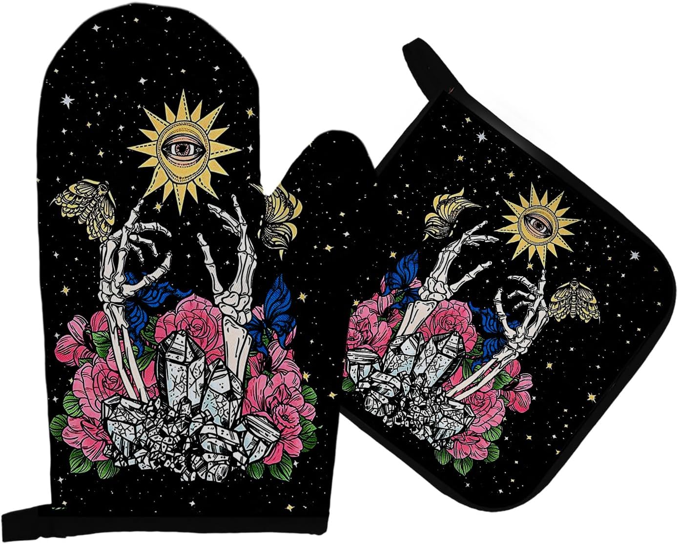 Amazon.com: Mingnei Goth Skull Sun Oven Mitts and Pot Holders Sets ...