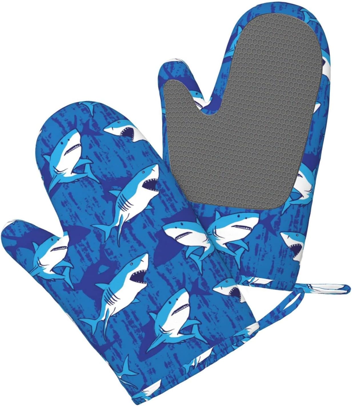 Amazon.com: Silicone Oven Mitts Blue Shark Heat Resistant Soft Cotton ...