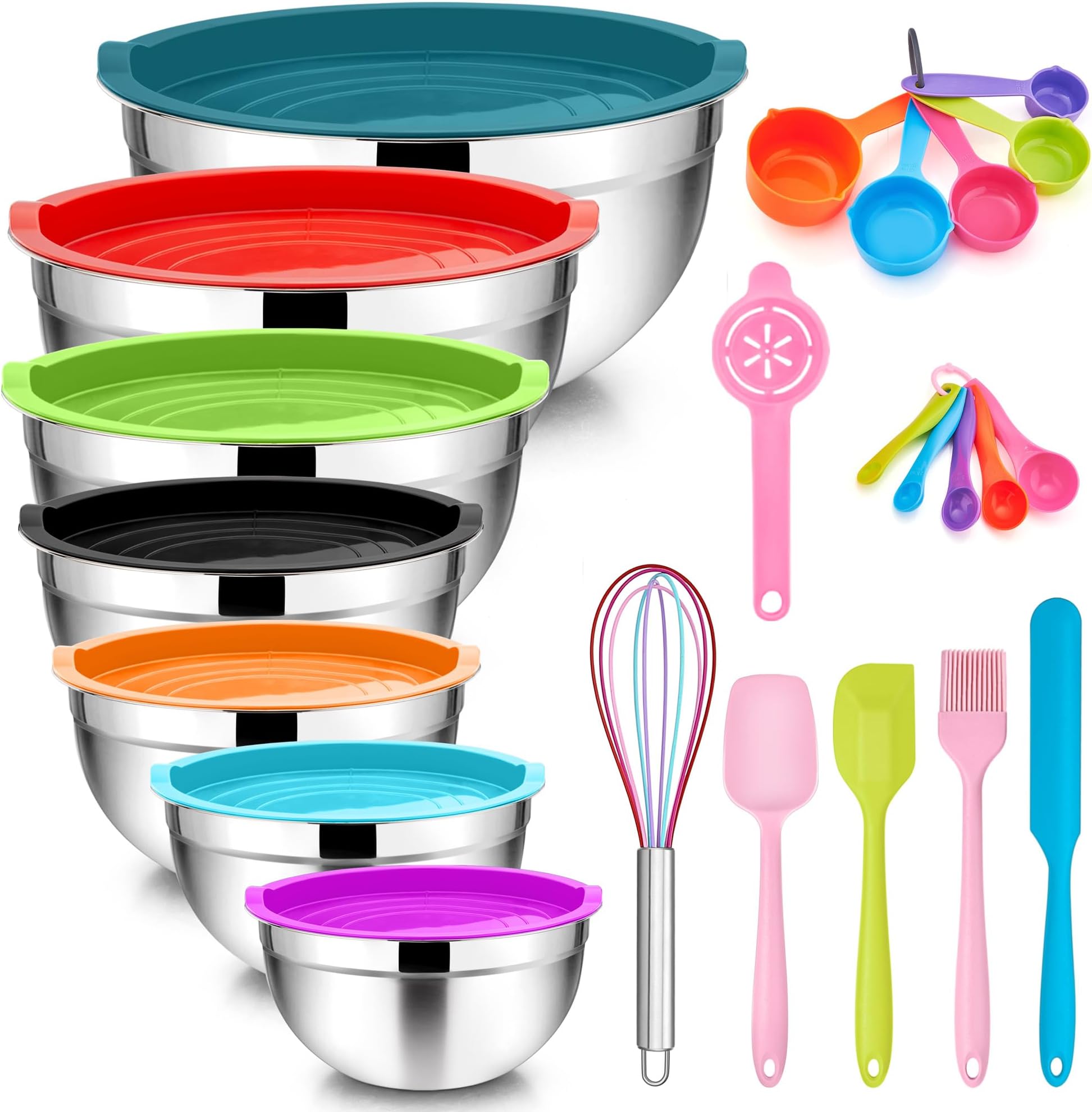 Amazon.com: Mixing Bowls with Lids for Kitchen - 26 PCS Stainless Steel ...