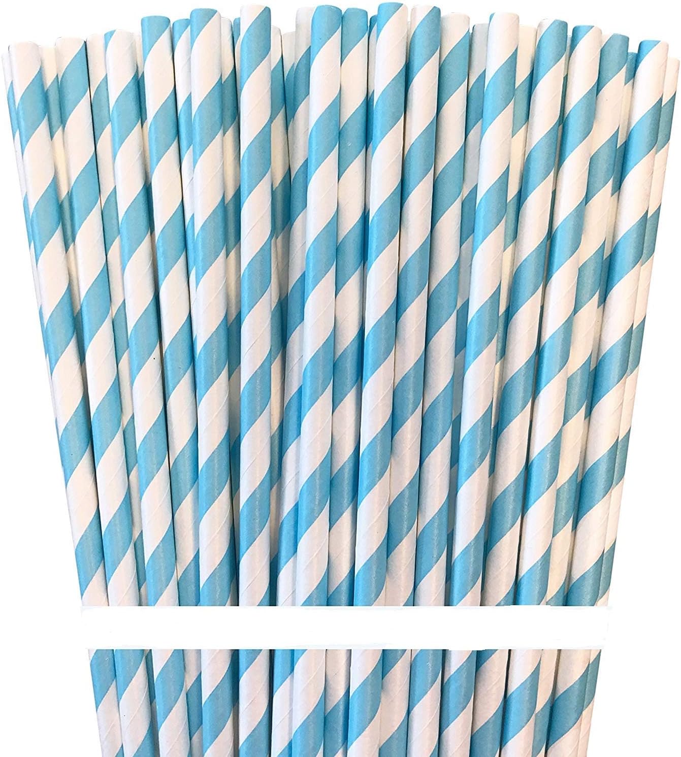 Amazon.com: Stripe Paper Straws - Light Blue and White Straws - 7.75 ...