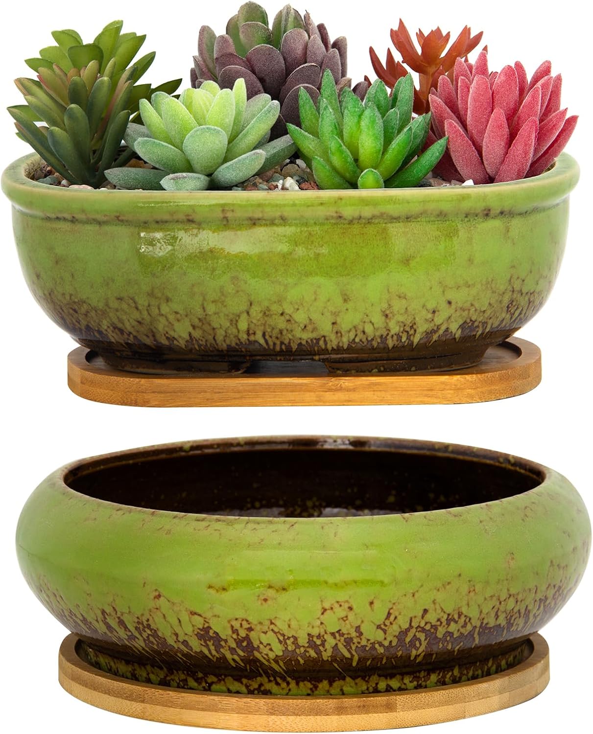 Amazon.com: ARTKETTY Succulent Pots, 1 Rectangle Planter + 1 Ceramic ...