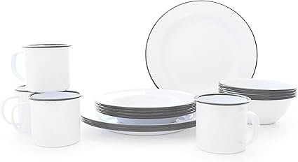 Amazon.com | Enamelware Starter Set, 16 piece, Vintage White/Grey ...