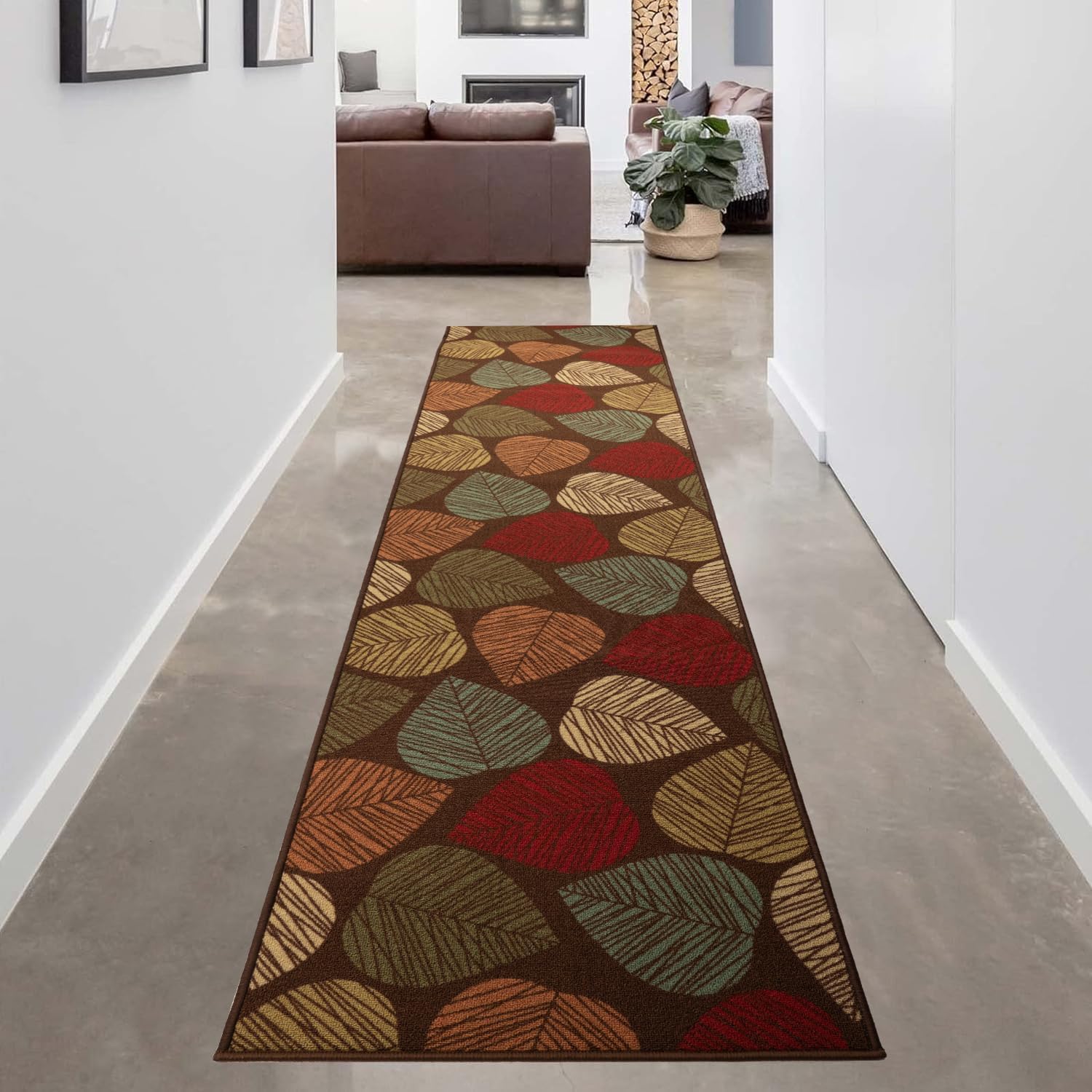 Amazon.com: Custom Size Runner Rug Floral Leaves Design (36 Inch Wide x ...