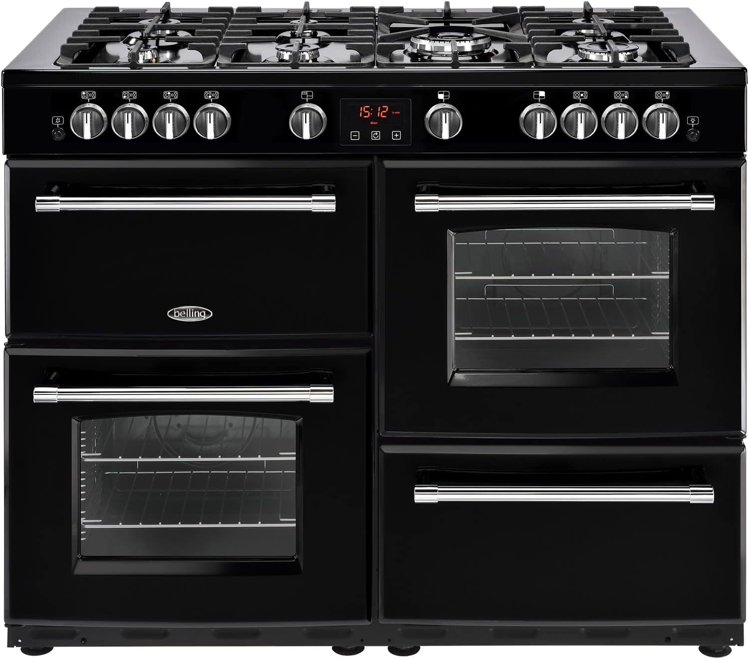 Belling Farmhouse 110DFT Dual Fuel Range Cooker, Black, 110cm : Amazon ...