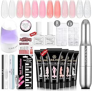 Saviland Polygel Complete Kit, 6 x 15 g Polygel Clear/Pink/Pink Glitter ...