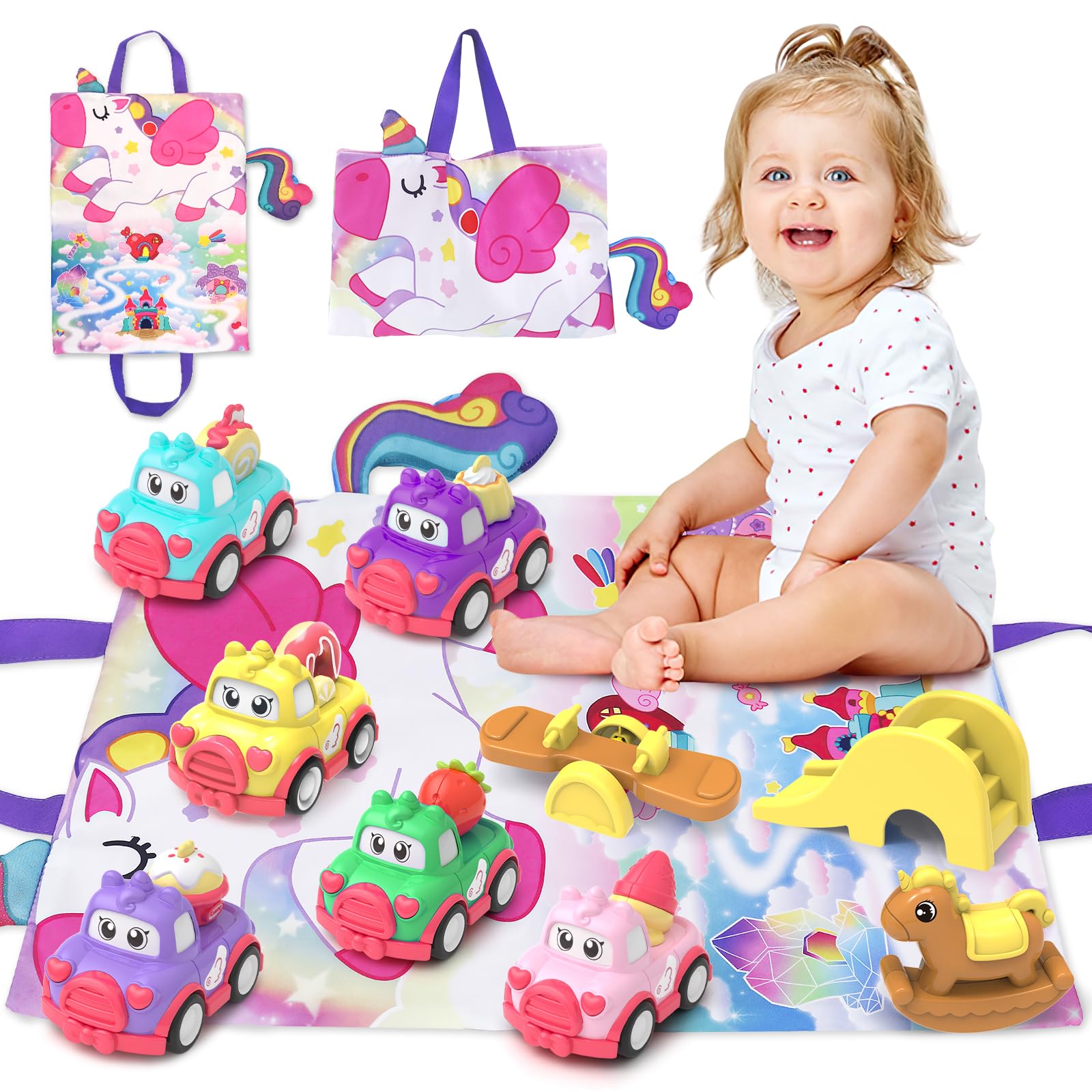 Amazon.com: seveclotree Toddler Girl Toys,10 PCS Car Toys with Playmat ...