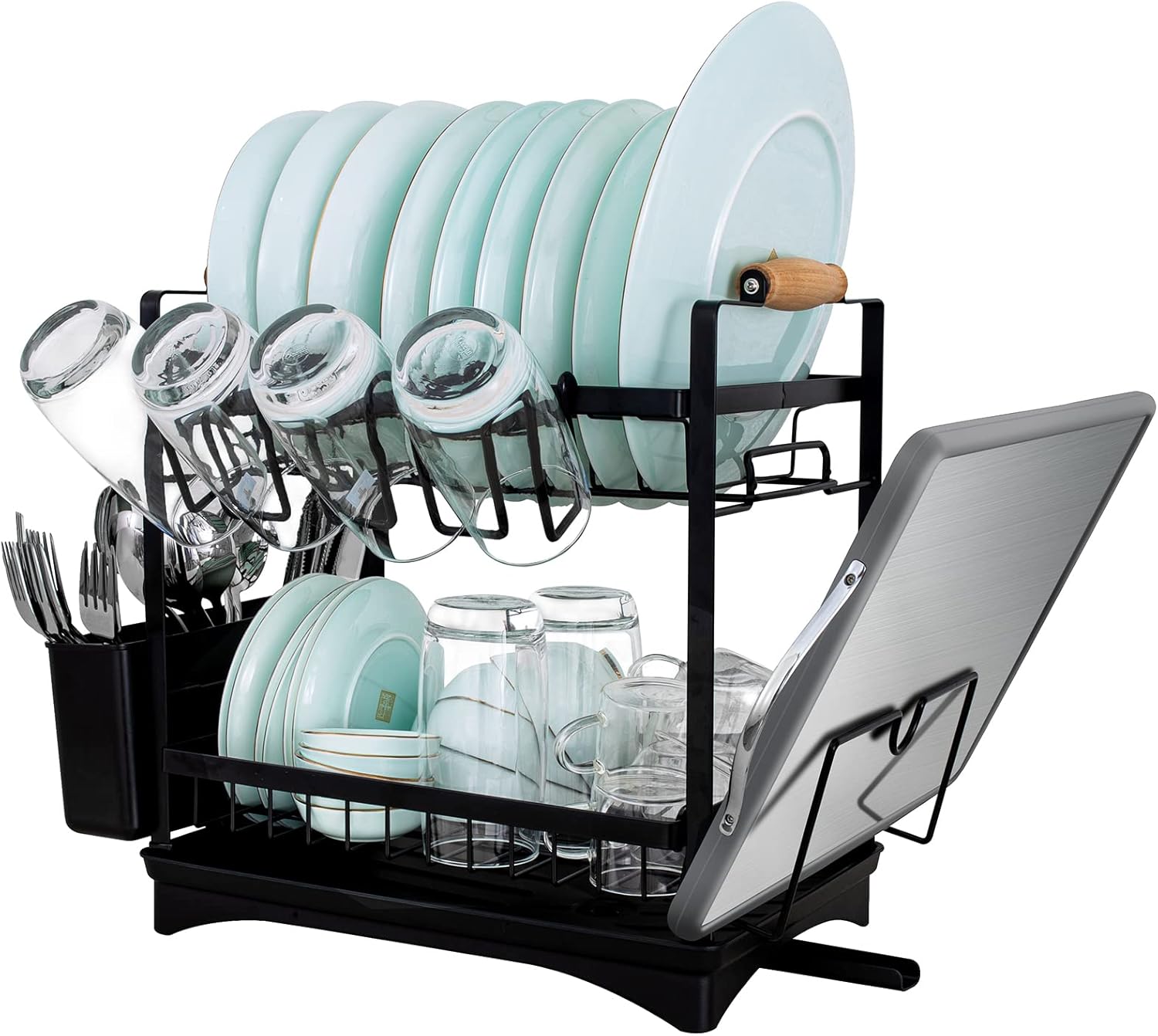 BERNY Dish Drying Rack, 2 Tier Dish Drainer Rack with Drip Tray ...