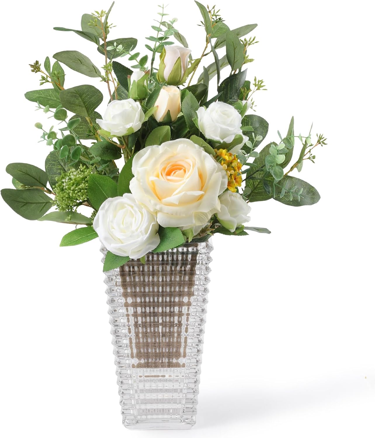 Amazon.com: SOJOCK 17.7" White Artificial Fake Flowers(Vase Not ...