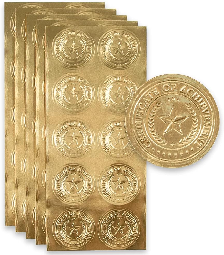 Amazon.com : Sodaxx 50 Packs Embossed Gold Foil Certificate Stickers ...