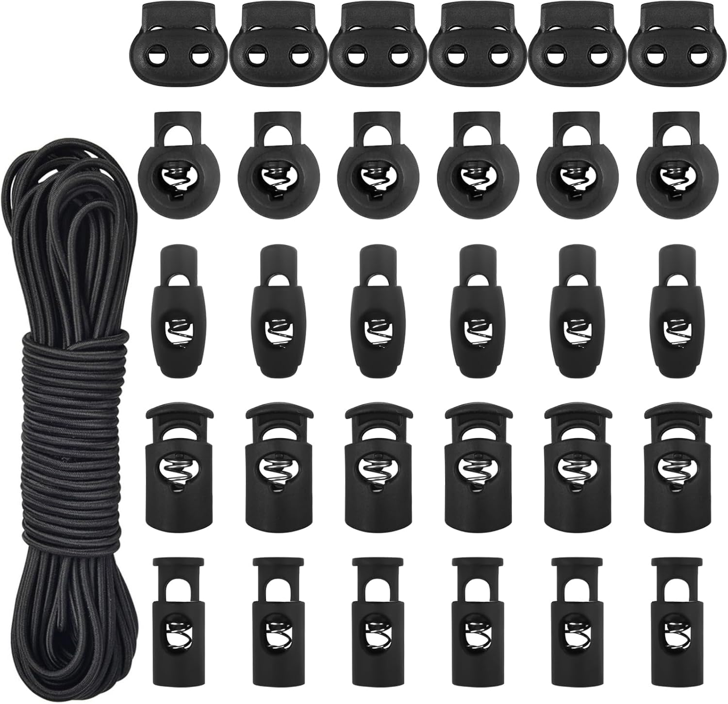 Sheryl&Rain 100Pcs Plastic Cord Locks, 3mm*4m Black Elastic Cord, 5 ...