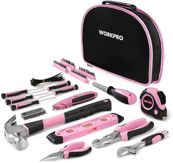 WORKPRO 103-Piece Pink Tool Kit – Hand Tool Set with Easy Carrying ...