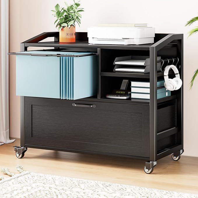 Amazon.com: HSH Rolling Lateral File Cabinet with Storage Drawer, Black ...