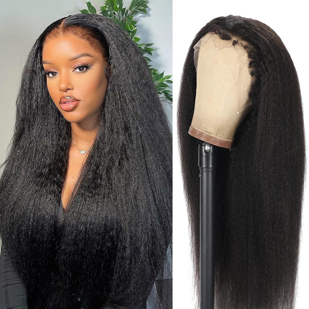 Amazon.com : Kinky Straight Human Hair Wig 4C Kinky Curly Edges ...