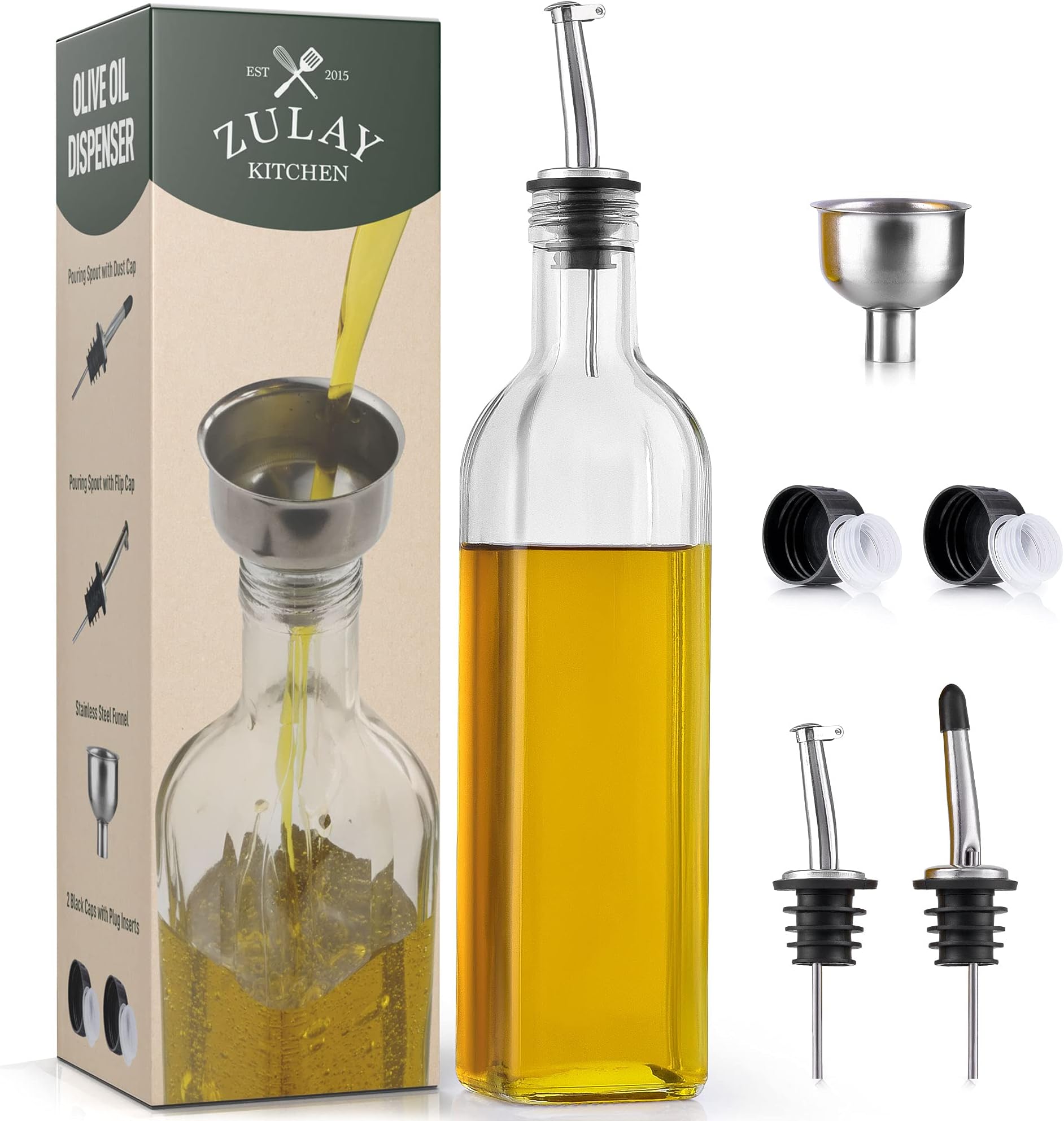 Amazon.com: AOZITA 17oz Clear Glass Olive Oil Dispenser Bottle - 500ml ...