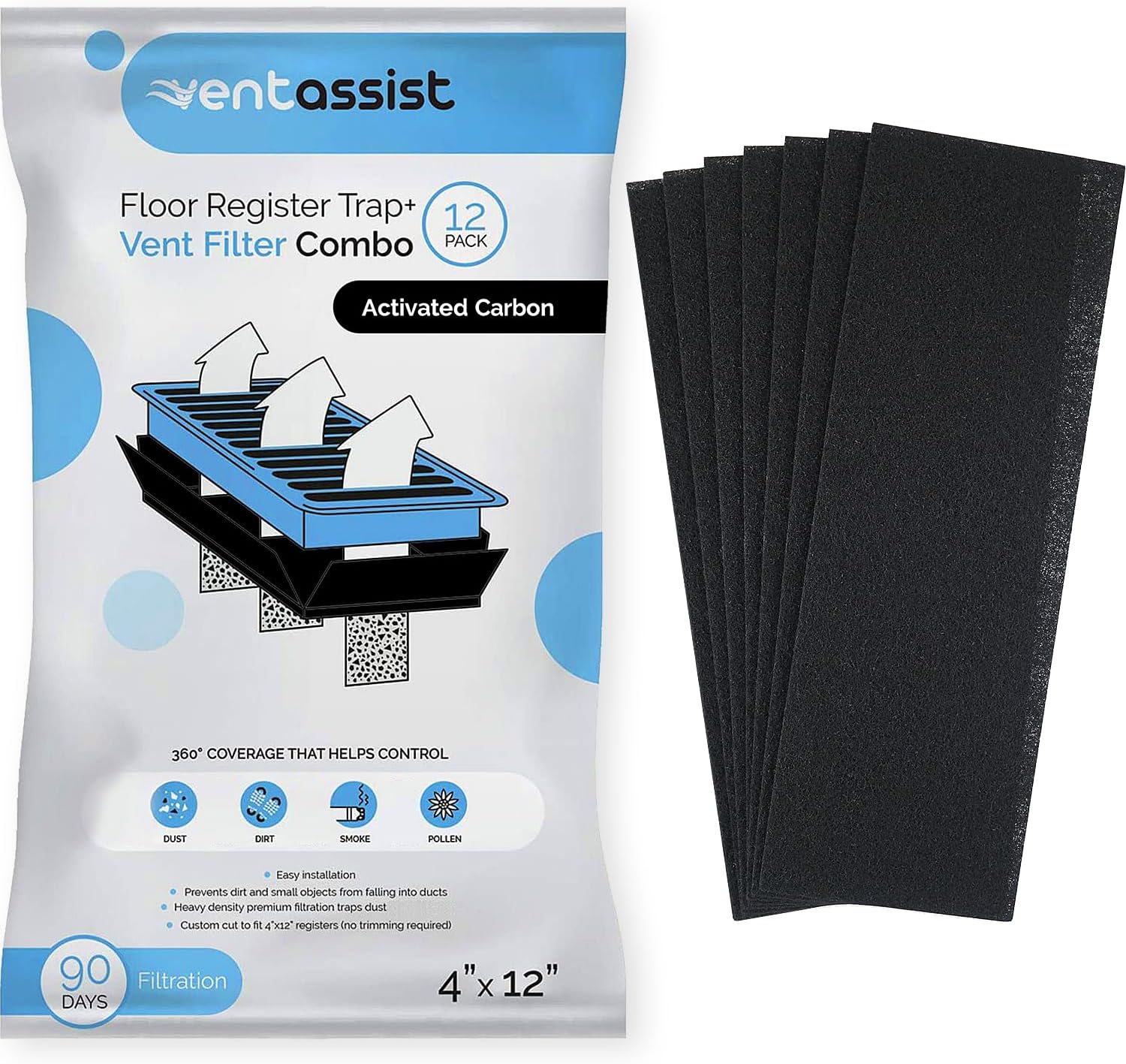 Vent Assist Activated Carbon Air Vent Filters for Home - 4" x 12" MERV ...