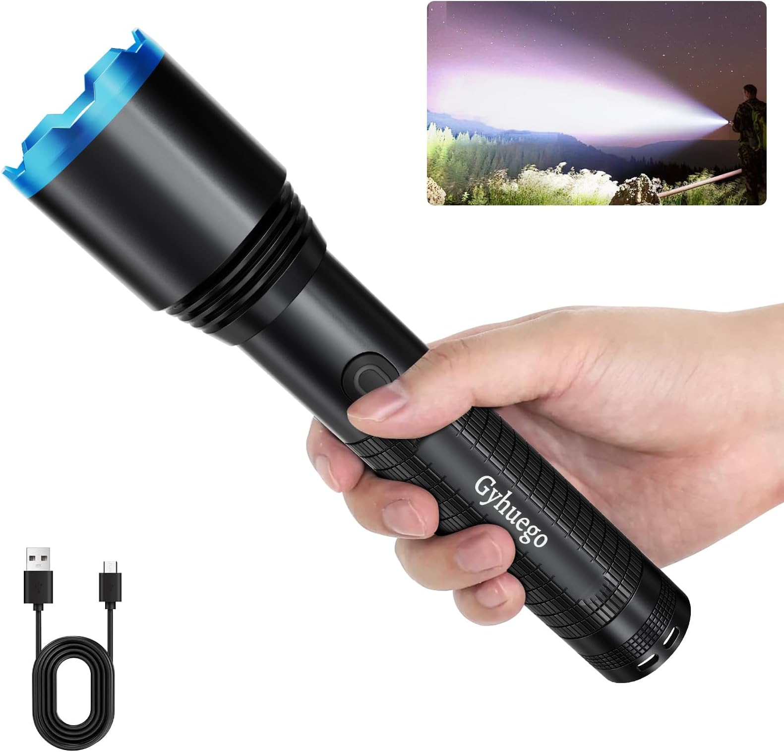 Gyhuego Led Flashlight, Recharge Tactical Flashlights High Lumens 10000 ...