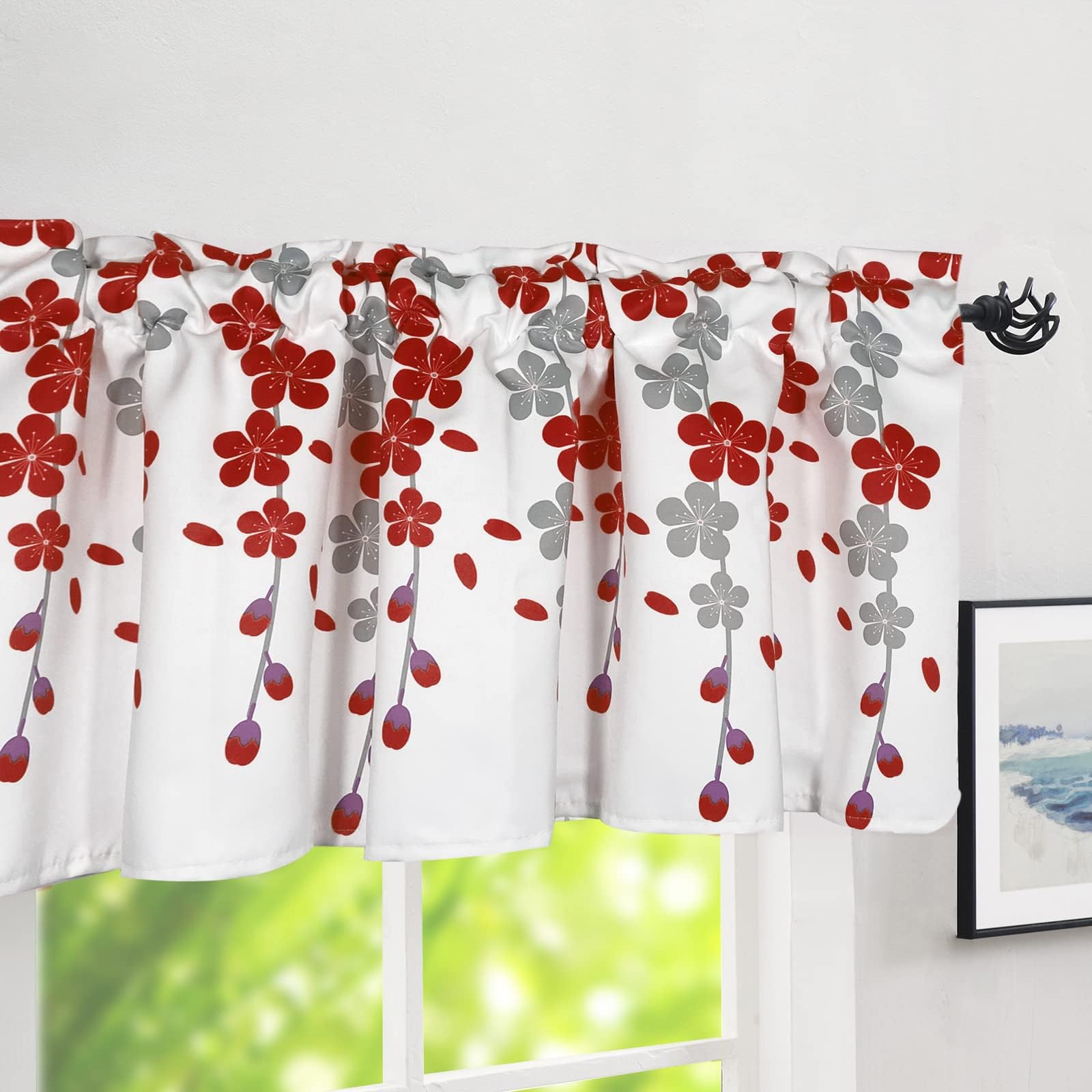 Amazon.com: OREMILA Kitchen Curtain Valance Multi-Color Floral Window ...